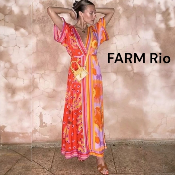 FARM Rio | Dresses | Farm Rio Dual Scarf Print Maxi Dress Size Medium ...